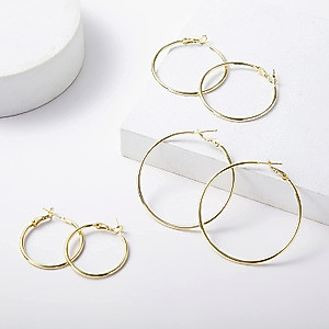 Big Gold Hoop Earrings for Women Hypoallergenic 925 Sterling Silver Post Thin Loop 14K Gold Plated Hoop Earrings Set for Women, 3 Pairs (14K Gold 30mm,40mm,50mm)