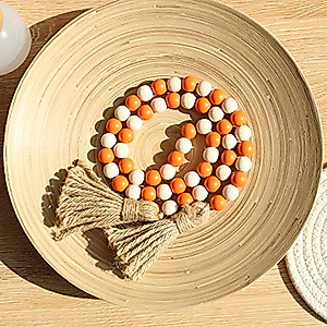 Meplait Wood Bead Garland,39in Farmhouse Beads with Tassels Boho Beads for Tiered Tray Decorative Beads Home Decor（Orange & Natural）