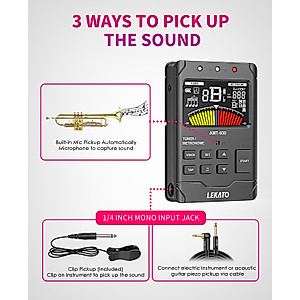 LEKATO Metronome Tuner, Rechargeable 3 In 1 Digital Metronome with TAP Tempo, Woman Vocal Counts, Tuner Tone Generator for Guitar Bass Violin Ukulele Chromatic for All Instruments