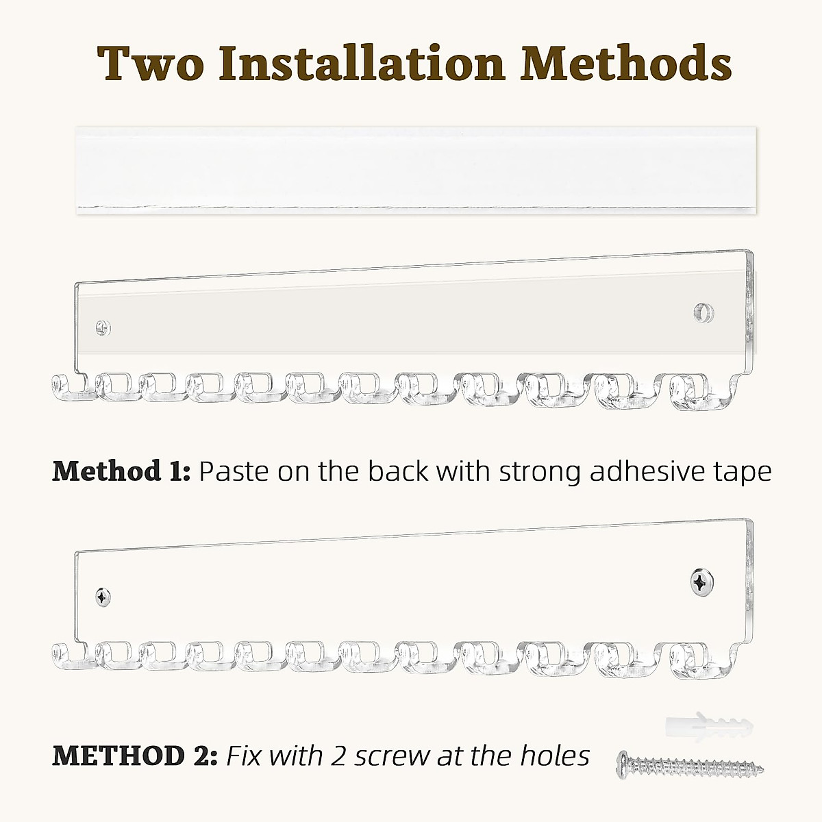 milylove Acrylic Necklace Holder 2 Pack Wall Mounted Necklace Organizer Hanging Jewelry Organizer with 12 Hooks for Necklaces, Bracelets, Rings and Bangles Display