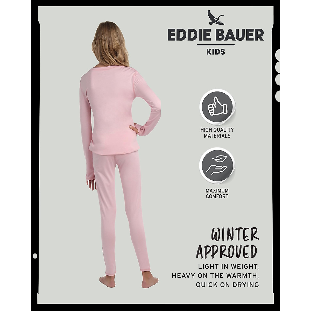 Eddie Bauer Thermal Underwear For Kids - 2 Piece Performance Base Layer Underwear Set For Boys and Girls (5-16), Size 7-8, Soft Pink