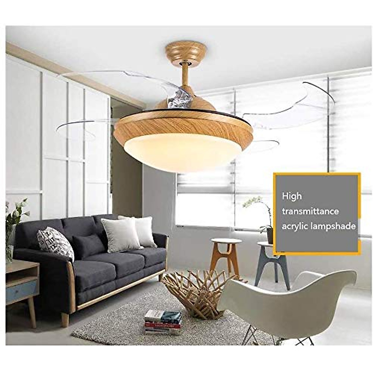 Fashionable chandelier Retro modern industrial chandelier/LED Invisible Ceiling Fans with Lamp,Wood Fan Lights Remote Control Chandelier with Electric Fan Lighting for Bedroom and Restaurant,Whiteligh