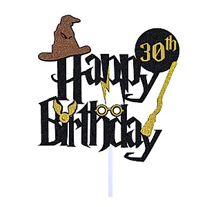 Wizard 30th Cake Topper, Boy and Girl 30 Happy Birthday Party Decoration - Black (5th-50th)