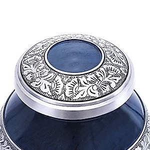 GSM Brands Cremation Urn Holds Adult Human Ashes (Extra Large Capacity up to 300 lbs) - Handcrafted Funeral Memorial with Striking Blue Design (12 Inch Height x 7.75 Inch Width)