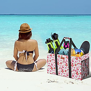 MHOMER Reusable Grocery Bags Extra Waterproof Large Tote Bag with Carrying Handles Reinforced Bottom Durable Oxford Fabric Foldable Shopping Bags for Storage Space Saving Red Heart Pattern