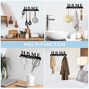 HOMEBROS Key Holder Wall Mount, Black Metal Key Hanger Adhesive Key Rack Organizer with 10 Key Hooks Wall Decorative for Entryway Doorway Hallway Garage 2 Installation Methods