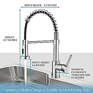 SAMRI Kitchen Faucets, Kitchen Sink Faucets with Pull Down Sprayer, Single Handle Spring Stainless Steel Brushed Nickel Faucet for Kitchen Sink 3 Hole, Modern Kitchen Faucet for RV Bar Farmhouse