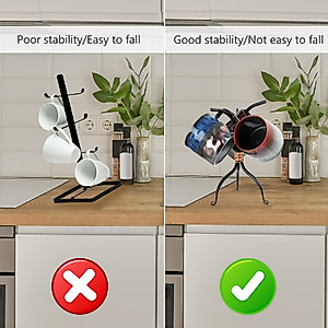 TRINKA Rustic Mug Holder Tree, Metal Coffee Cup Holder, Farmhouse Coffee Mug Rack Stand with 3 Hooks for Countertop, Coffee Bar Decor, Kitchen Home Organizer (Black)