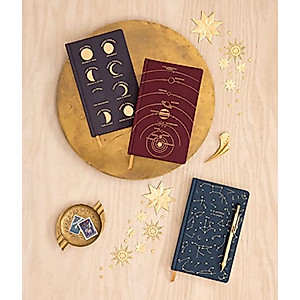 Designworks Ink Cloth Hardcover Journal Notebook with Lined Pages and Ribbon Marker for Work, Writing, Journaling - Charcoal Blue Journal with Gold Moon Phases and Affirmations 5.125" x 8.25"