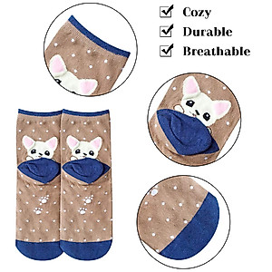 YSense Cute Socks Womens Dog Cat Novelty Animal Socks for Girl Cartoon Cotton Casual Crew Funny Socks 5 Pairs, Dog style 2