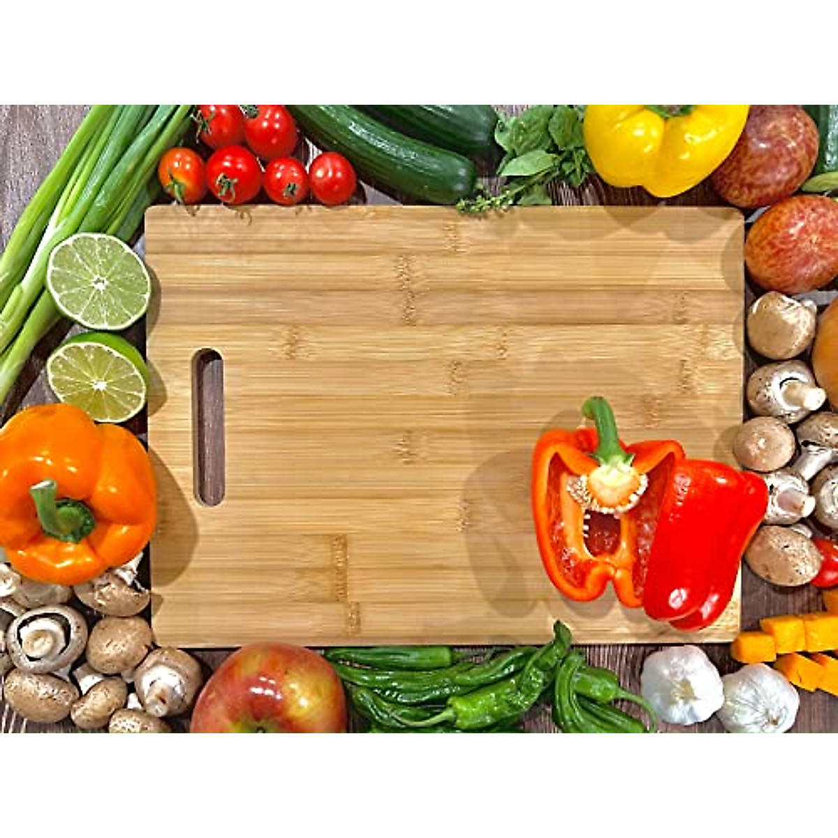 (Set of 12) 15"X11" Bulk Plain Bamboo Cutting Board | For Customized, Personalized Engraving Purpose | Wholesale Premium Bamboo Board (With Handle)
