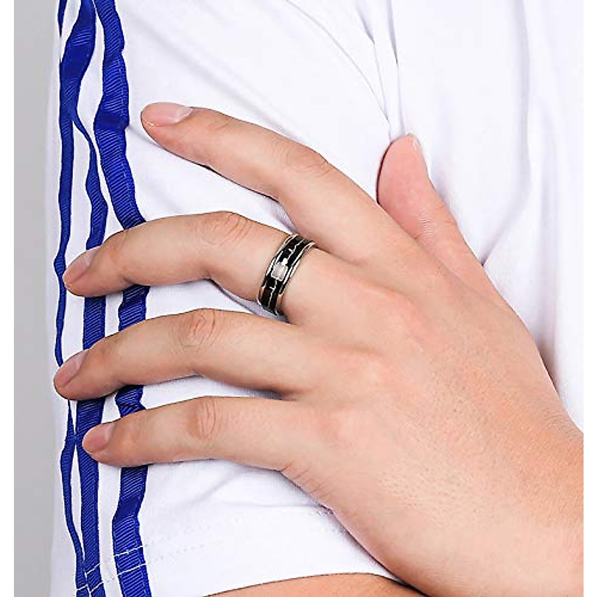 ALEXTINA 7MM Smooth Stainless Steel Spinner Rings for Women Men Heartbeat Couple Rings Black Size 6