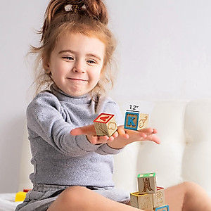 SainSmart Jr. Wooden ABC Blocks 40PCS Stacking Blocks Baby Alphabet Letters, Counting, Building Block Set for Toddlers 1.2 Inch