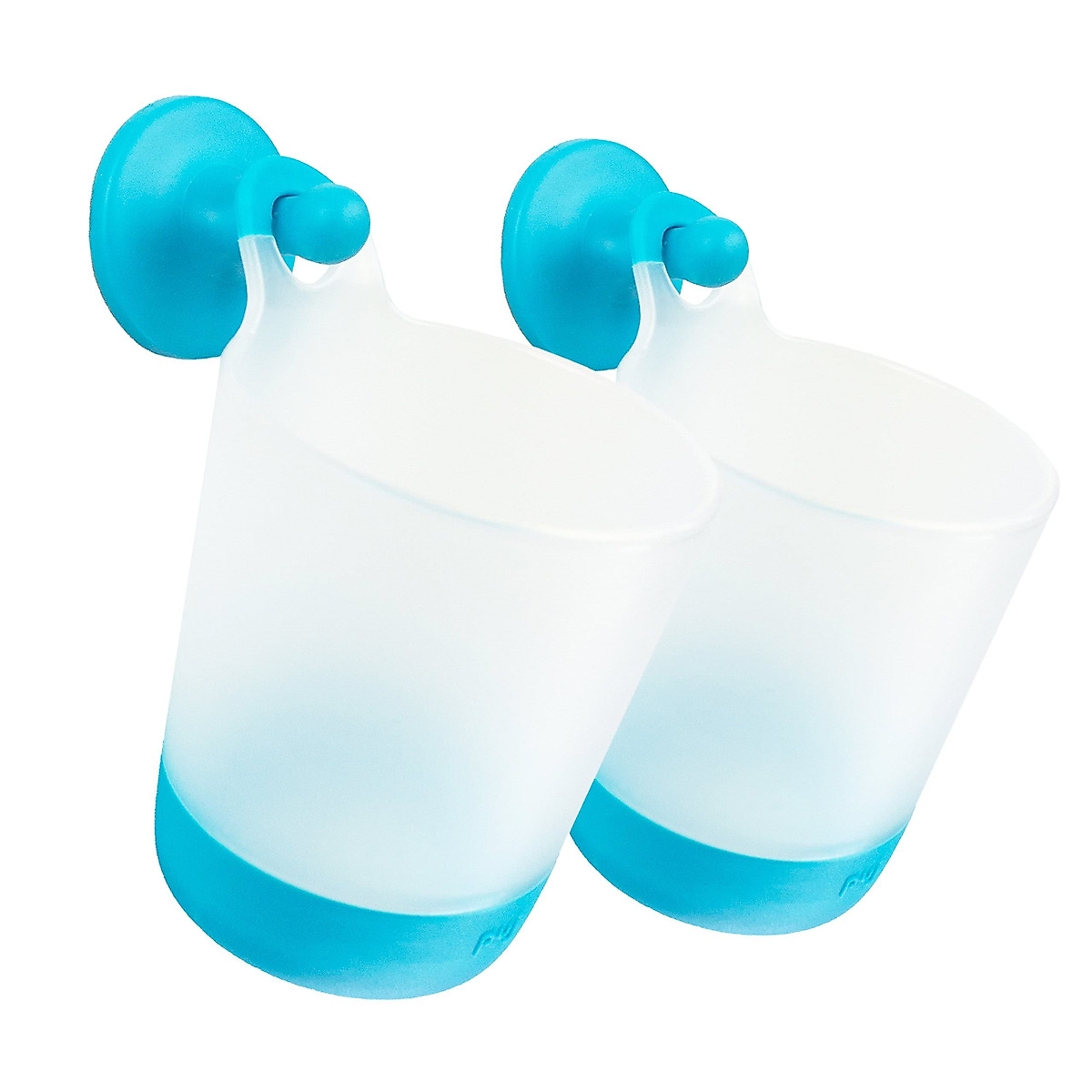 Puj Phillip Cups for Kids - Hangable Training Cups - Rinse Reusable Plastic Cups with Grippy Hooks - Dishwasher Safe - Set of 2 (Azul)