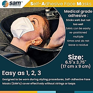 SAM Self Adhesive Masks - 50 Individually Wrapped 3 Ply Guest Face Coverings with Wet Wipe