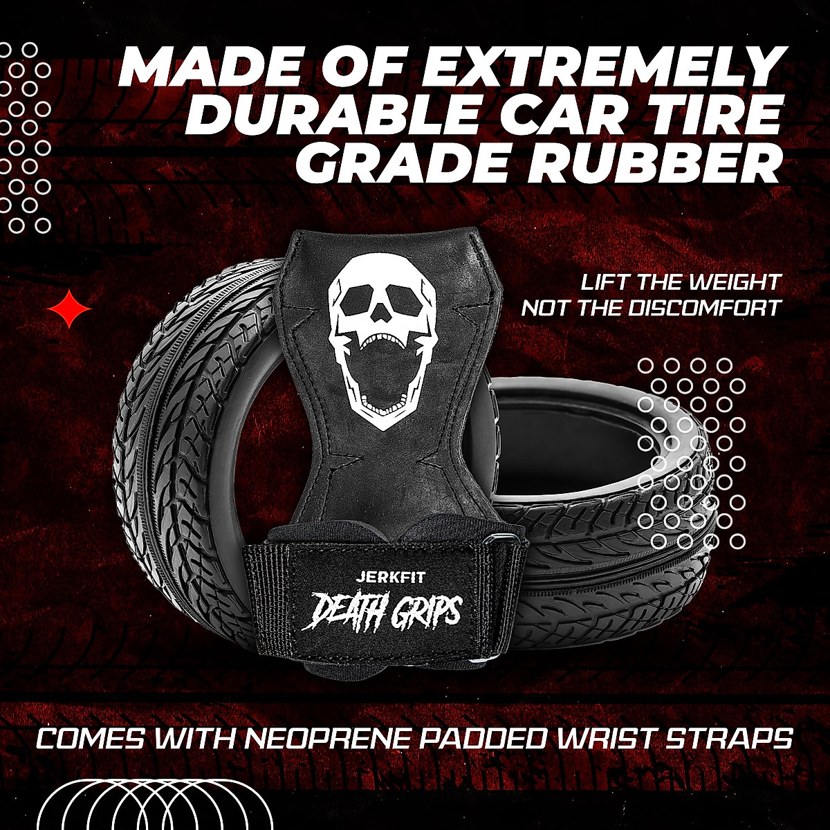 JerkFit Death Grips, Lifting Straps for Deadlifts, Pull Ups, and Heavy Shrugs, with Padded Support, Palm Protection & Increased Grip for Heavy Pull Lifts (Large)