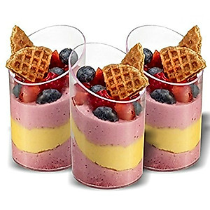 Zappy Elegant Clear Slanted Cylinder Mini Dessert Appetizer Cup 2.5 oz Plastic Tasting/Sample Shot Glasses Parfait Glass/Souffle Jello Tumbler (25 Ct)