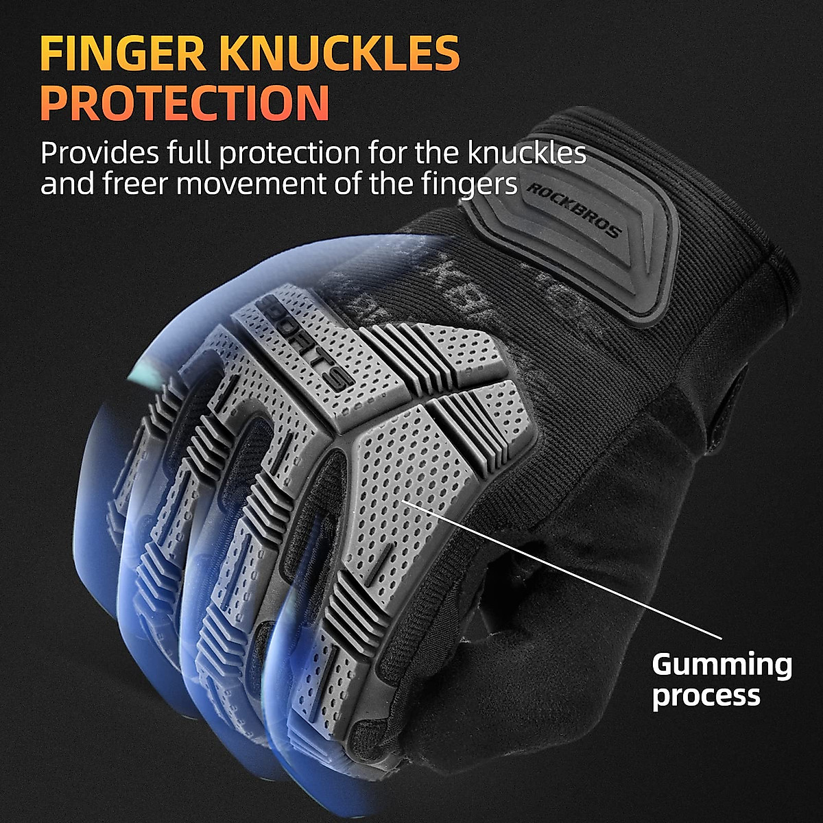 ROCKBROS Mountain Bike Gloves Dirt Bike Gloves Motorcycle Cycling Gloves with 6MM Gel Pad Touch Screen Knuckle Protection Gloves for BMX MX ATV MTB Racing Black-M