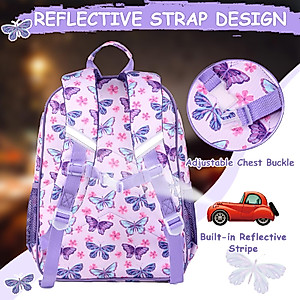 RAVUO Toddler Backpack, Cute Butterfly Kids School Backpacks Lightweight Water Resistant Girls Bookbag with Chest Strap