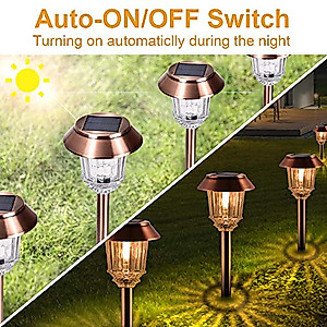 XMCOSY+ Solar Pathway Lights - 4 Pack Solar Lights Outdoor Waterproof IP65 Auto On/Off, Garden Lights Solar Powered 10-40 LM Dimmable Warm White Landscape Lighting for Patio Yard Lawn Driveway Walkway