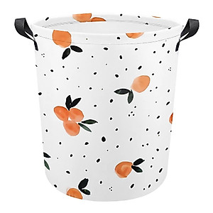 RENJUNDUN Clothes Basket Laundry Hamper with Handles Clementine And Dots on White Storage Organizer Perfect for Kids Boys Girls Toys Room, Bedroom, Nursery,Home,Gift Basket, 17.3 Inch H x 16.5 D