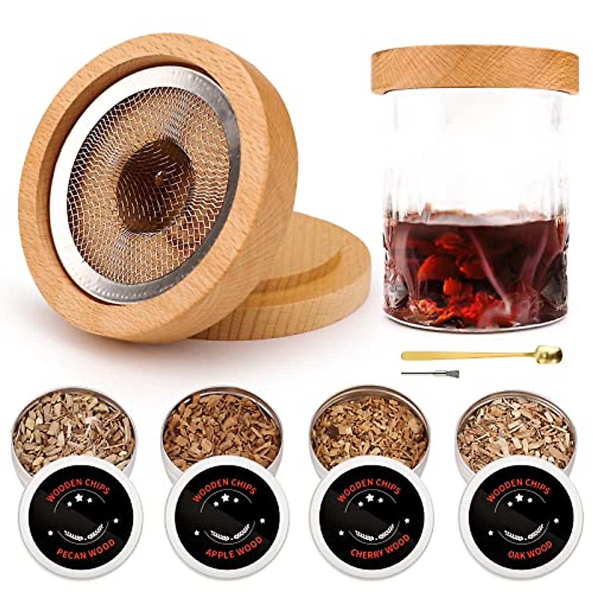 Cocktail Smoker Kit for Drinks, Zyceecby Cocktail Smoker Kit with Oak, Pecan, Cherry, Apple Wood Chips, Old Fashioned Whiskey Drink Smoker, Best Gift for Husband, Father and Cocktail Lovers