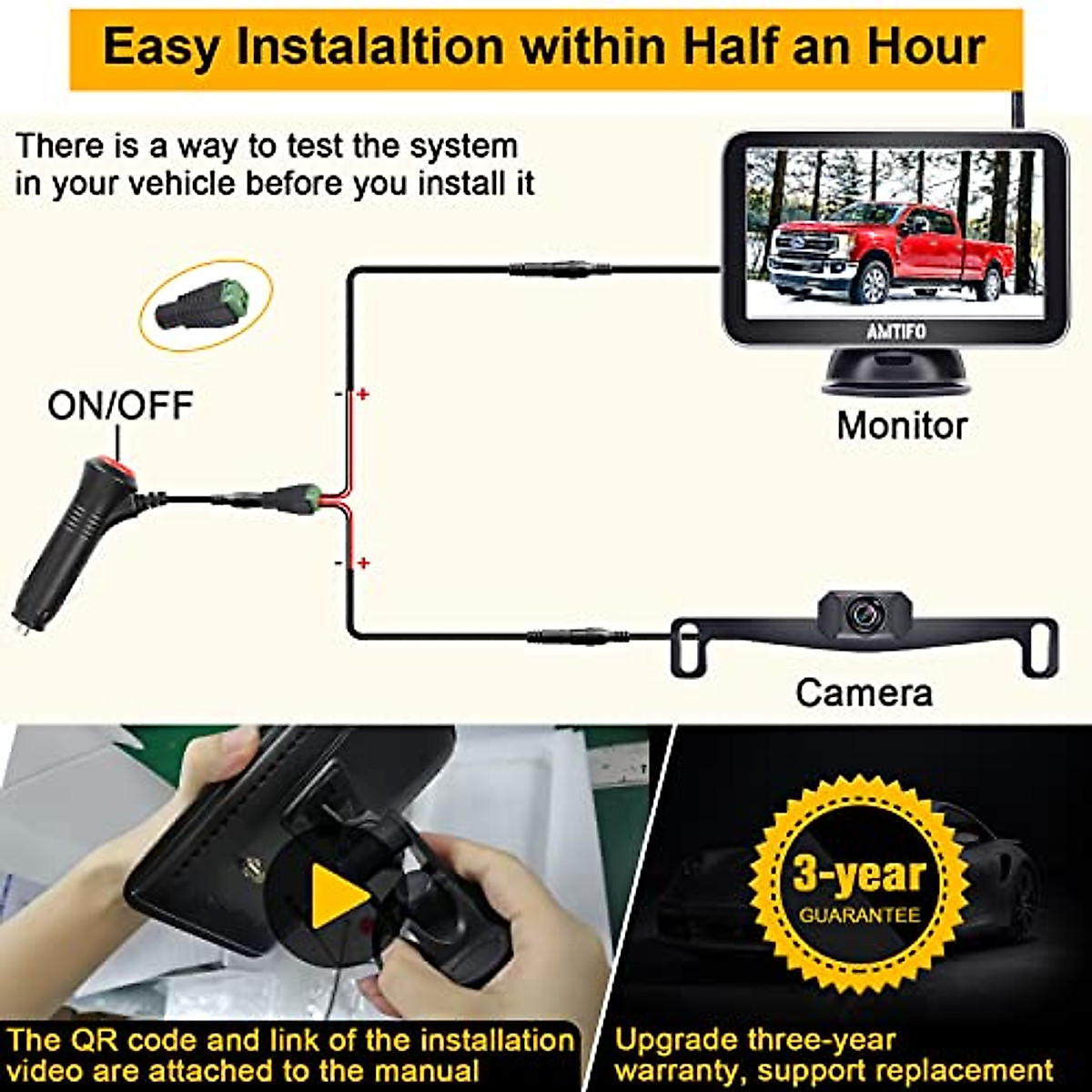 AMTIFO Wireless Backup Camera Car HD 1080P WiFi Rear View System 7 Inch Monitor Kit Truck Camper RV Hitch Auto License Plate Back Cam W70