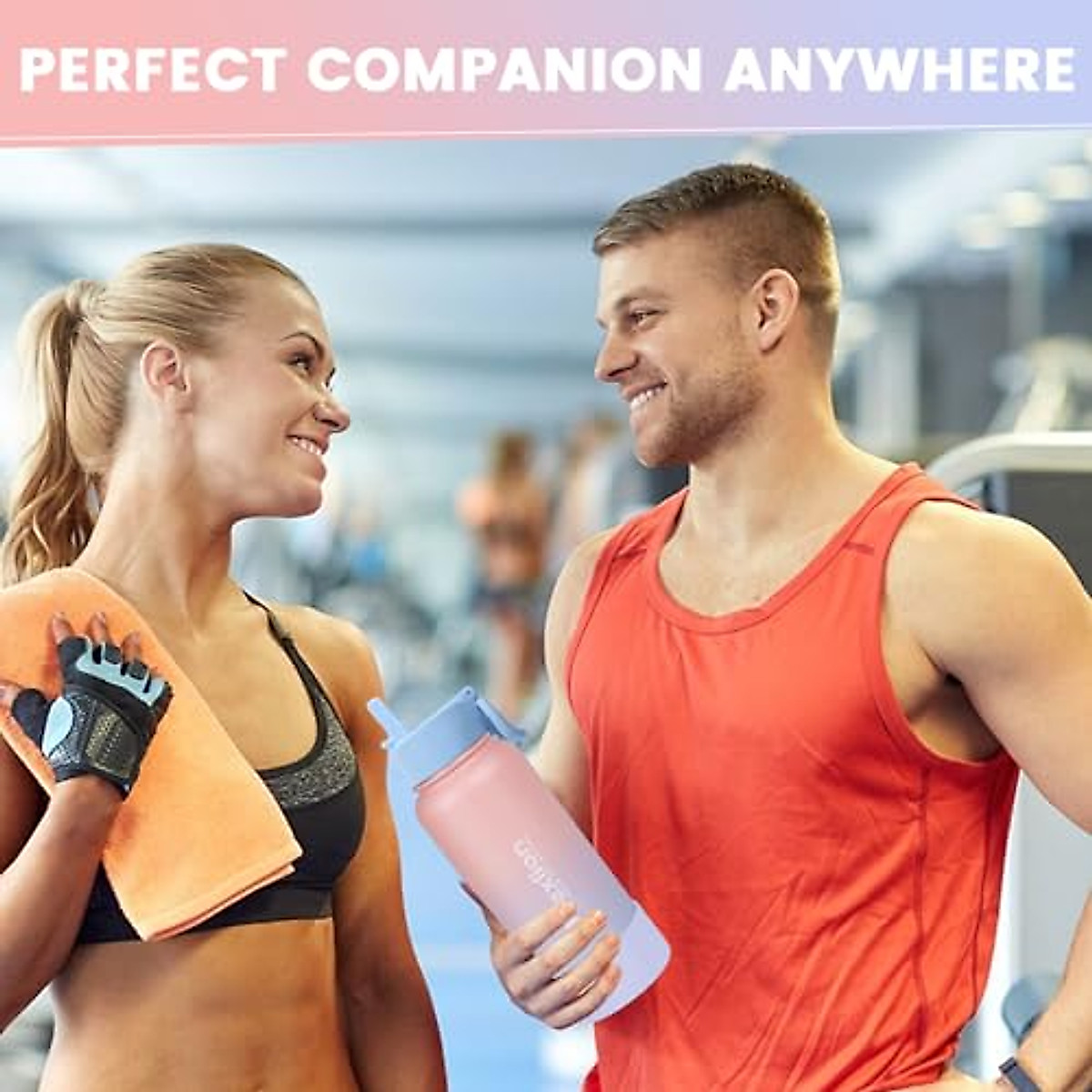 lexlion Water Bottle 32oz, Triple Walled Insulated Stainless Steel Reusable Bottle, Silicone Sleeve, 2 Lids (Spout lid & Straw lid w/2 straw), Metal Mug Gallon, BPA Free, Pinky