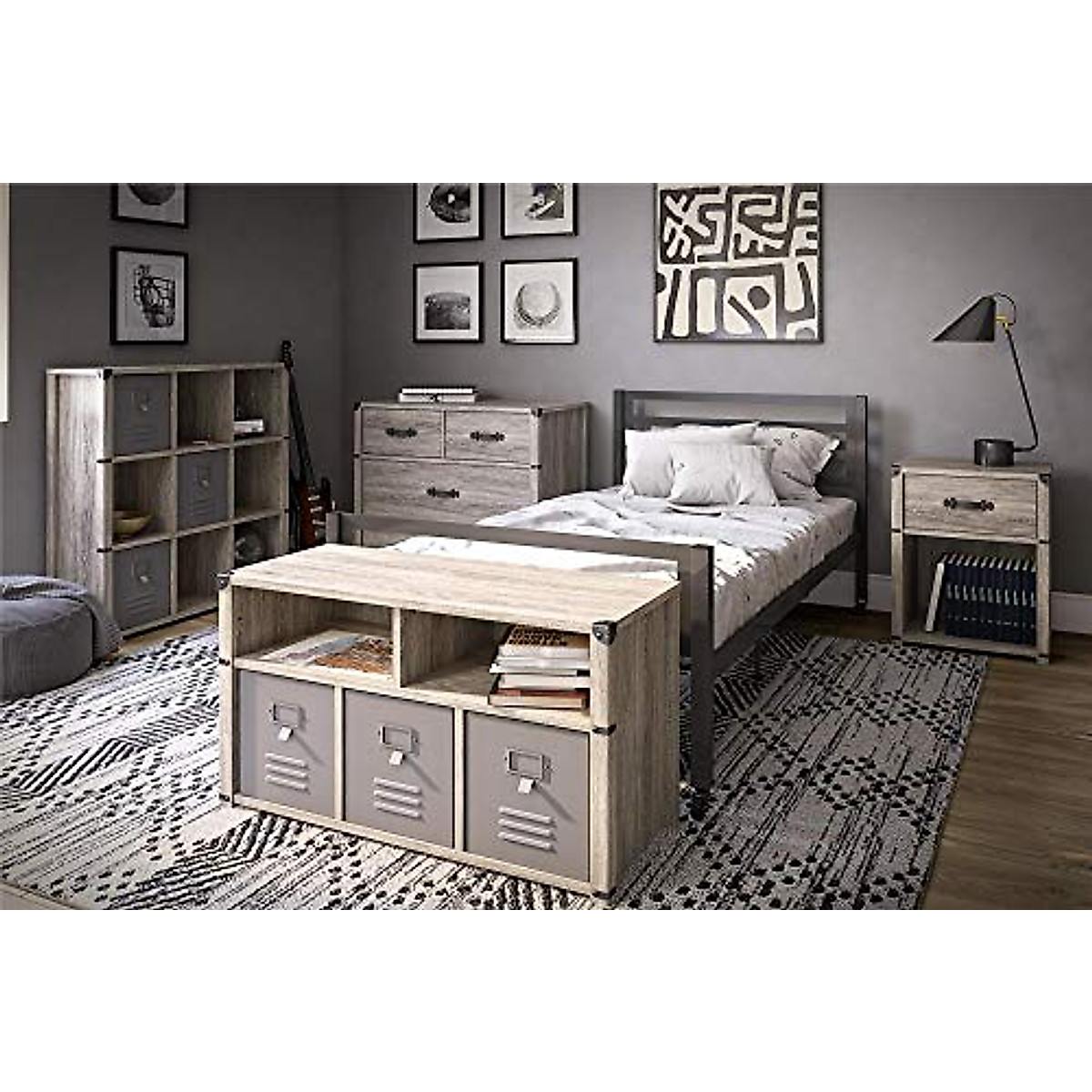 Little Seeds Nova Bedroom Grey Storage Bench, Gray Oak