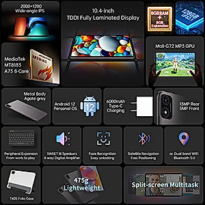 TECLAST Android 12 Tablet 10.4 inch Tablet, T40S 16GB+128GB Tablet with 1TB Expand, 8 Core Processor Android Tablets, 2000 * 1200 FHD, 2.4G/5G WiFi, 6000mAh, Bluetooth 5.0, GPS, 5MP+8MP Dual Camera