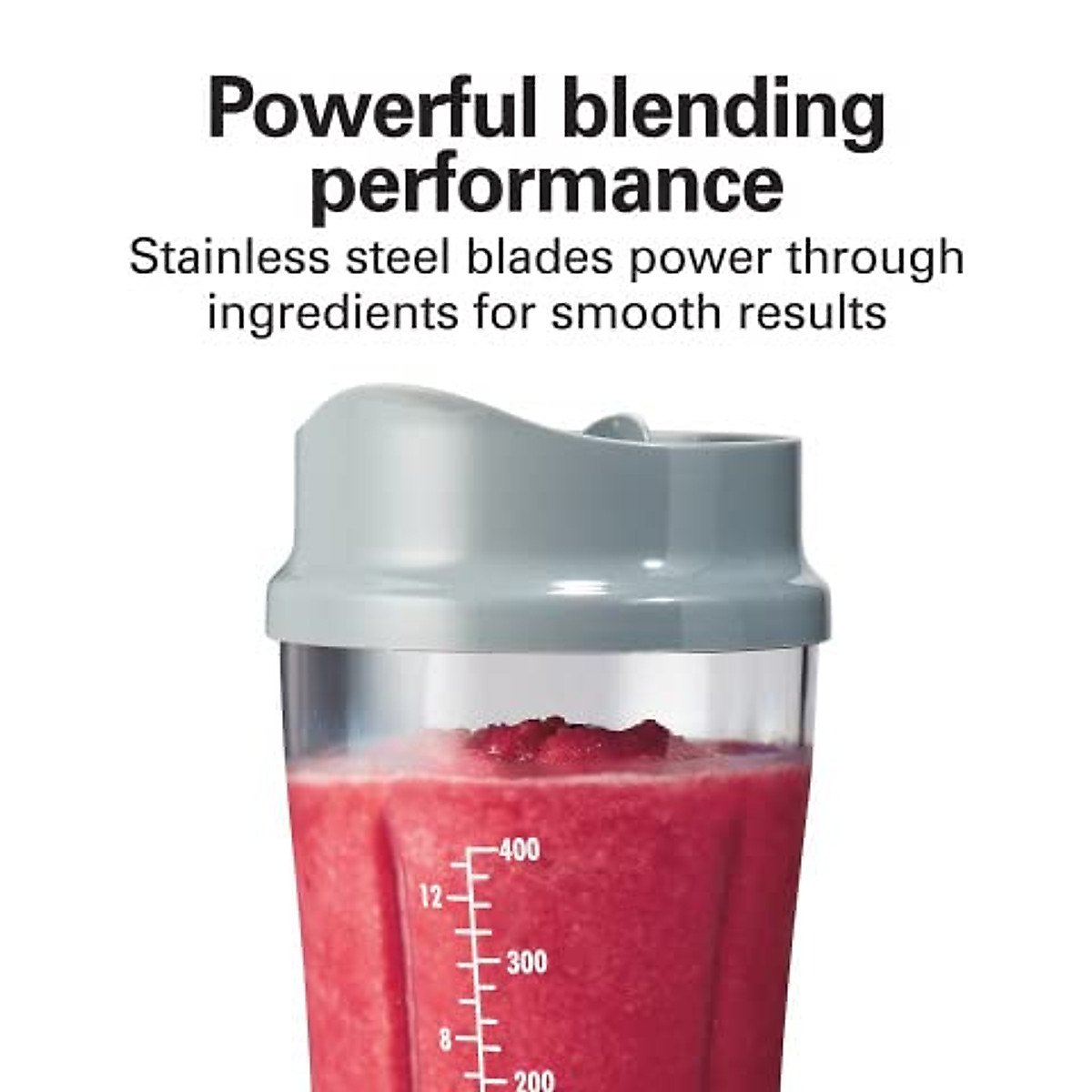 Deahun Hamilton Beach Single Serve Personal Smoothie Blender with 14 oz. Travel Cup and Lid, Grey, Model 51128