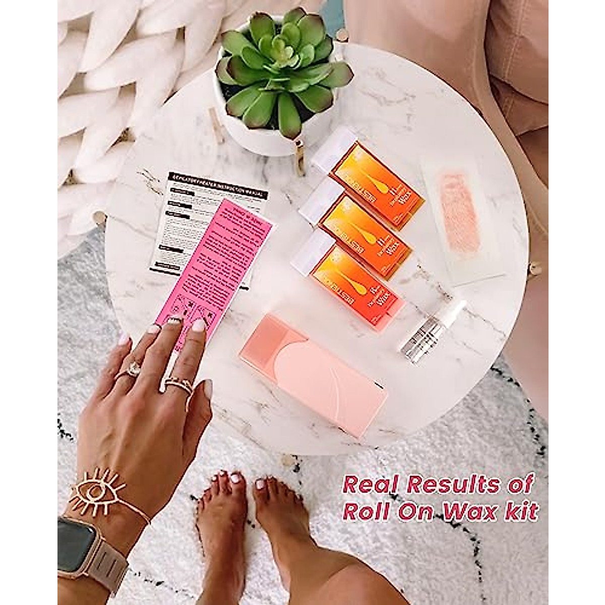 Waxing Kit, Wax Roller, Roll On Wax Kit with 2 Honey & 1 Rose Roll on wax, 50 Non-Woven Wax Strips, Soft Wax Warmer for Hair Removal, At Home Waxing Roller Kit for Larger Areas of the Body