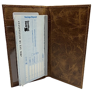 Genuine Leather Checkbook Cover For Men & Women Checkbook Holder Wallet RFID Blocking USA Series (Tan)