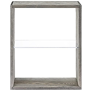 MyGift Wall Mounted Vintage Gray Solid Wood Shelf Rack with Clear Acrylic Shelving, Tabletop Memorabilia and Collectible Storage Shelf