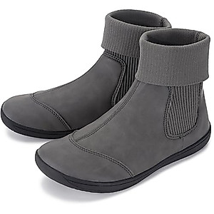 WHITIN Women's Wide Barefoot Chelsea Boots Mid-Calf Minimalist Bootie Zero Drop Flat Size 9 Pull-On Cowboy Cowgirl Leather Flat Shoes Fashion Grey 40
