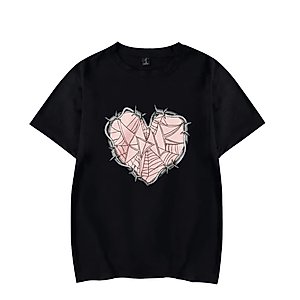 Sam and Colby XPLR T-Shirt Web Heart Short Sleeve Tee Women Men Crewneck Tshirt (Black,L)