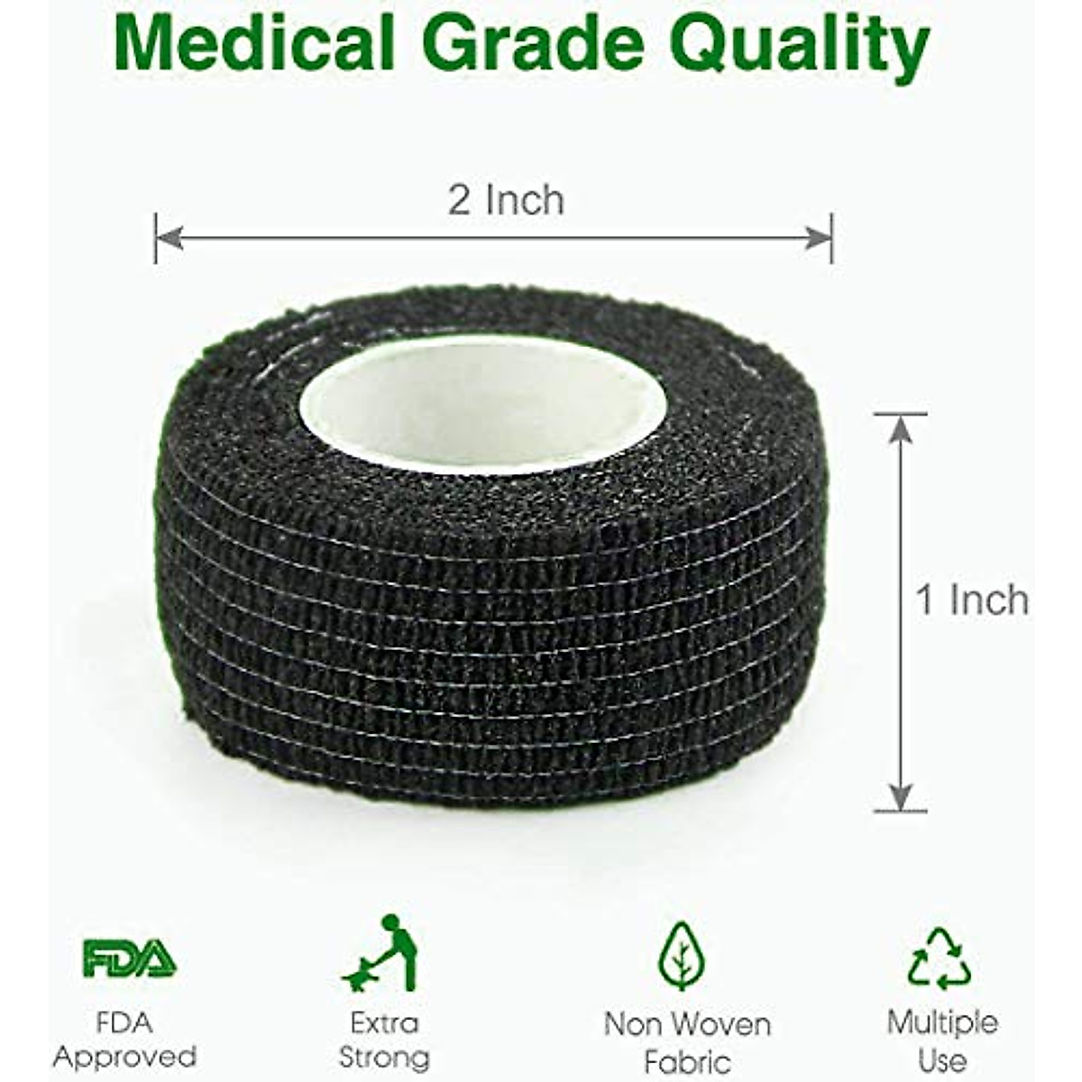 Self Adhesive Bandage Rolls BISIBITA2 Grip Cover Sensi Wrap Tape for Tattoo,Sports,Wrist,Ankle,Pets 5-Yards 24pcs (1 inch, Black)