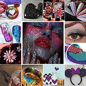 HTVRONT Holographic Fine Glitter - Black Gliter 200g/7oz Extra Fine Glitter for Crafts, Shaker Jar Ultra Fine Glitter for Resin, Portable Iridescent Glitter for Nails, Tumblers, Arts, Craft Glitter