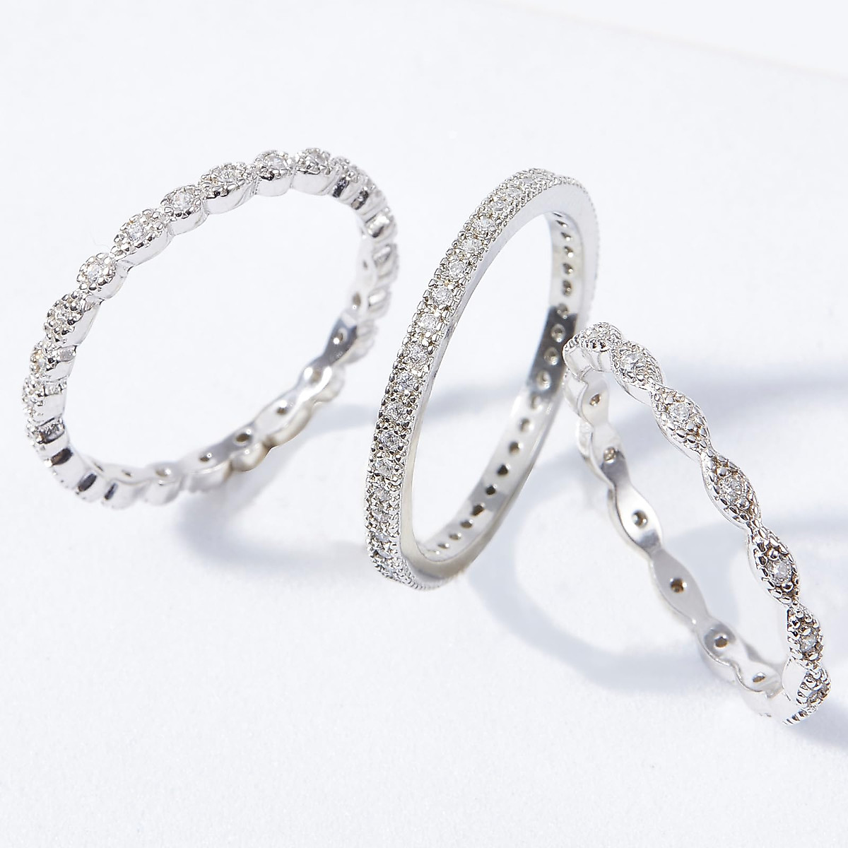 OLIVIASO Women 925 Sterling Silver Rings, Stackable Wedding Bands Rings for Women, Women's Eternity Rings, CZ Promise Rings for Her,Stackable Rings for Women,Womens Wedding Ring Sets Size 6