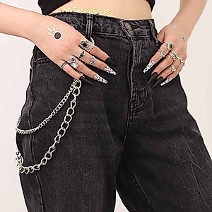 Hip Hop Pants Jean Chain Goth Punk Silver Trousers Chains Biker Heavy Thick Wallet Pocket Chains Silver Keychains Body Jewelry for Men and Women (Silver), Free sizes (1)