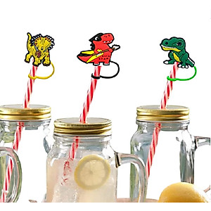 20pcs Silicone Dinosaur Straw Cover Pack Reusable Drinking Straw Caps Lids Dust-Proof Straw Plugs for Straw Tips for Kids Birthday Party Favors School Carnival Reward Prizes Decoration Supplies