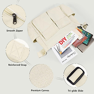 Canvas Messenger Bag Large Hobo Crossbody Bags with Multiple Pockets,School Vintage Shoulder Laptop Bag for Women and Men-White