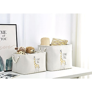 DECOMOMO Storage Baskets for Shelves 25.5L Canvas Storage Bin for Baby Laundry, Kids Toys, Nursery- Closet Storage Bins for Shelves (Lion, Zebra, Giraffe – 3 Pack / Large)