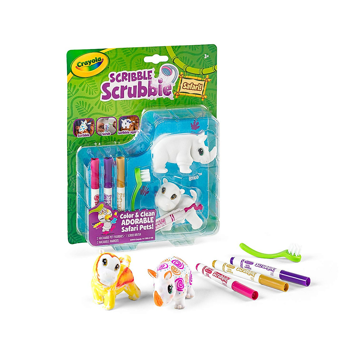 Crayola Scribble Scrubbie Safari Animals, Rhino and Hippo, 2 Count, Creative Toy, Gift for Kids, Age 3, 4, 5, 6