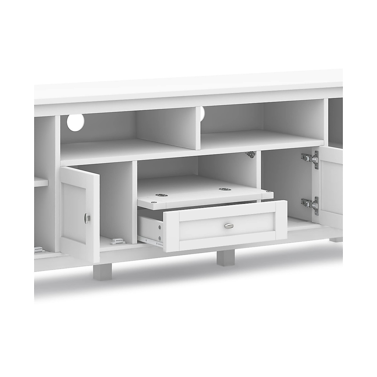 SIMPLIHOME Warm Shaker SOLID WOOD Universal TV Media Stand, 72 inch Wide, Farmhouse Rustic, Living Room Entertainment Center, Storage Shelves and Cabinets, for Flat Screen TVs up to 80 inches in White