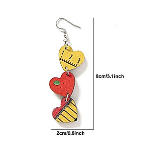 Azusa Sun Wooden Love String Earrings for Students Pencil Apple Ruler Back-to-school Earrings Creative Teachers' Day Gifts for Women Teacher