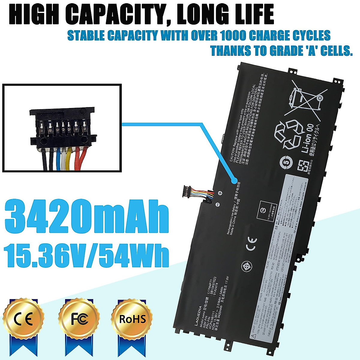 LAQUEENA L17M4P71 Laptop Battery Compatible with Lenovo ThinkPad X1 Yoga 3rd Gen 2018 Series Notebook L17M4P73 L17C4P71 01AV474 01AV475 01AV499 02DL003 SB10K97623 SB10K97624 SB10K97638 54Wh