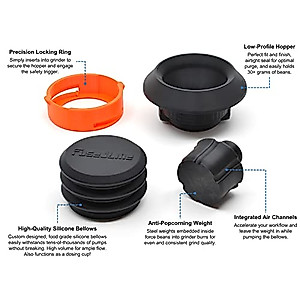 FusedLine Single Dose Hopper with Silicone Bellows and Anti-Popcorning Weight | Compatible with Breville Barista Express, Pro, and Touch | Black