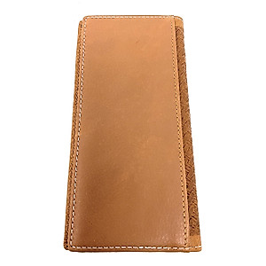 Western Tooled Genuine Leather Cowhide Cow fur Praying Cowboy Men's Long Bifold Wallet in 3 colors (Cowfur Brown)