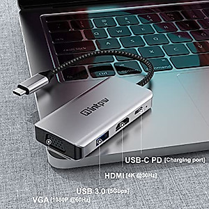 INTPW USB C to VGA Adapter, USB-C to HDMI 4K Multiport Adapter for MacBook Pro/MacBook Air/ipad Pro/Dell XPS/Nintendo Switch with Thunderbolt 3 Port